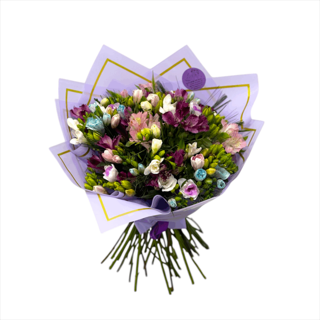 Buchet frezii colorate și alstroemeria